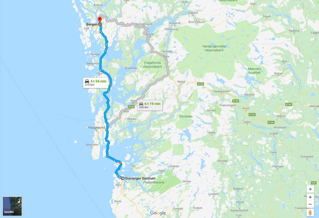 Hvordan komme seg fra Stavanger til Bergen